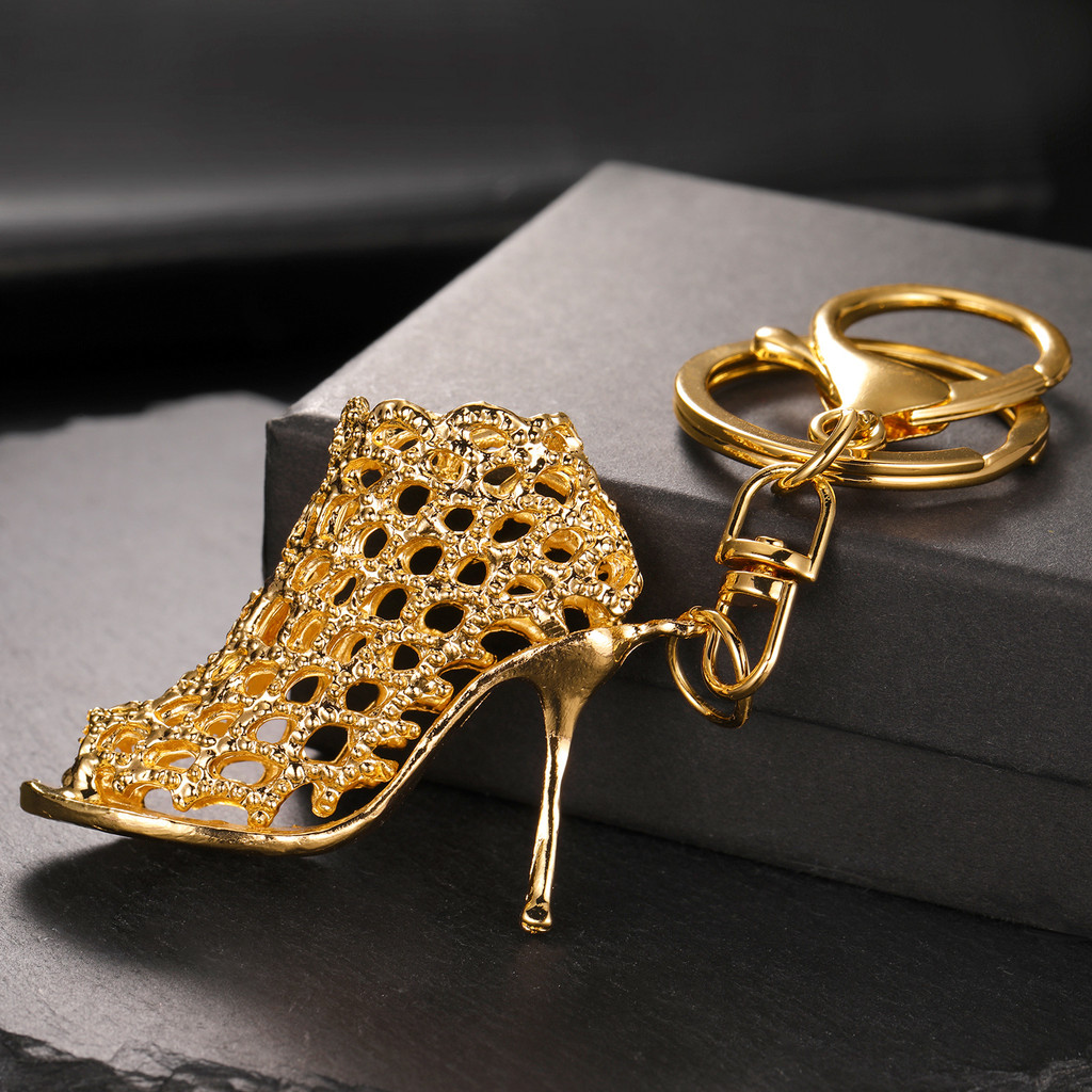 Exquisite Metal Hollow Out Shoes Key Ring Bling Bling Rhinestone High ...