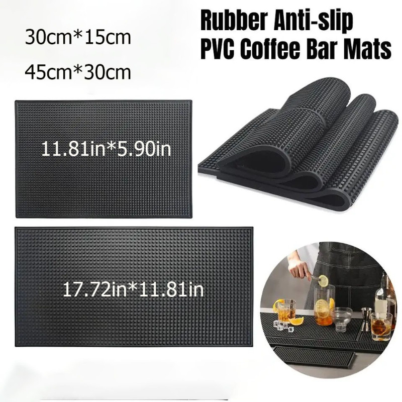 Black Mat Rubber Bar Mat Serving Spill Mat Glass Drip Tray Beer ...
