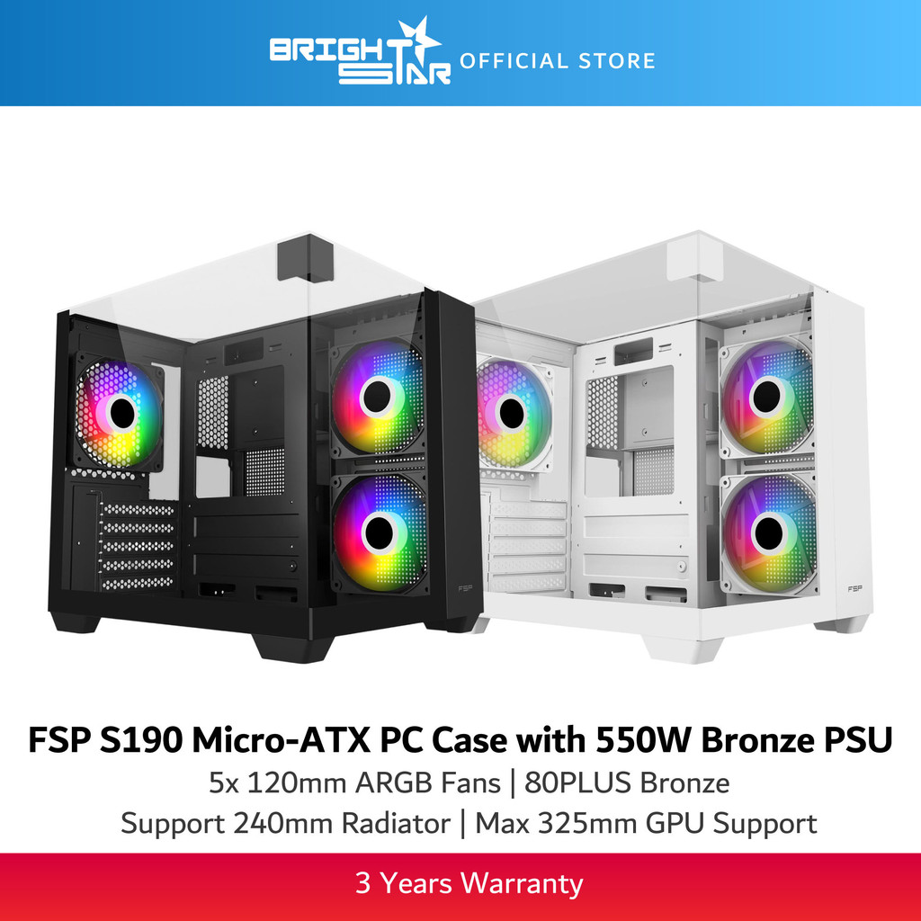 FSP S190 Micro-ATX ARGB PC Case with 550W 80PLUS Bronze PSU | Shopee ...