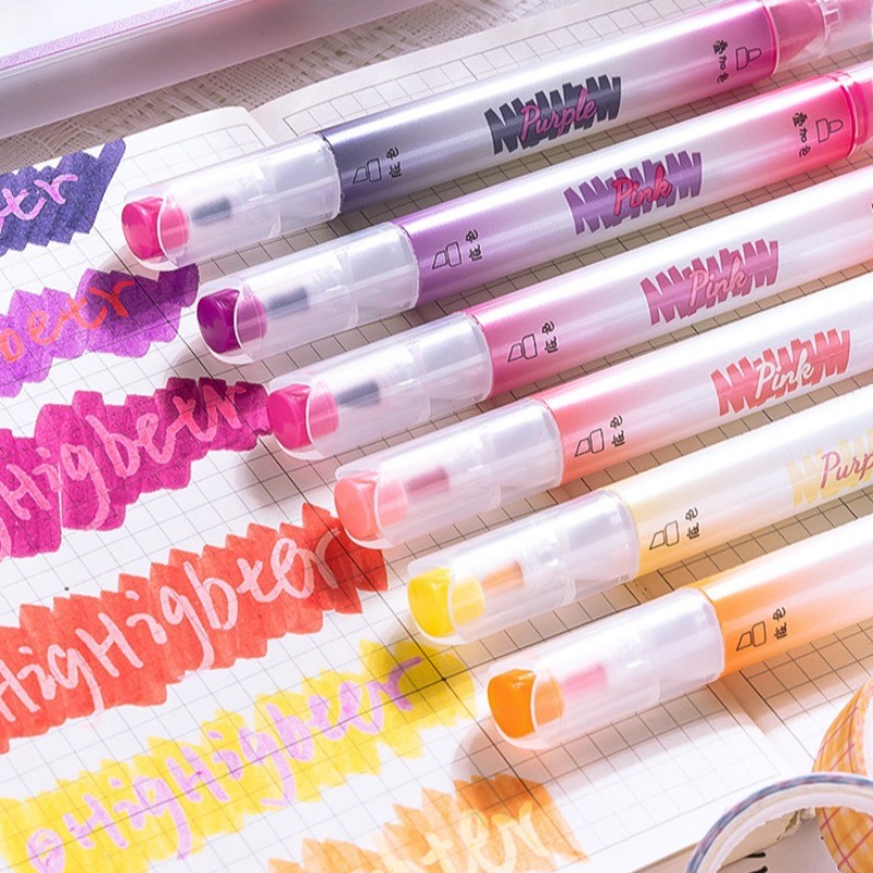 6pcs Flash Double Head Highlighter Set Student Note Taking Marker Pen ...