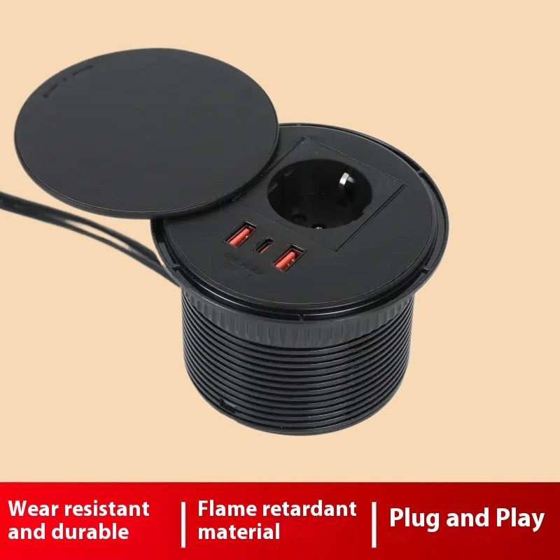 Office Computer Desk Socket Embedded Round Desktop Socket Dual USB with ...