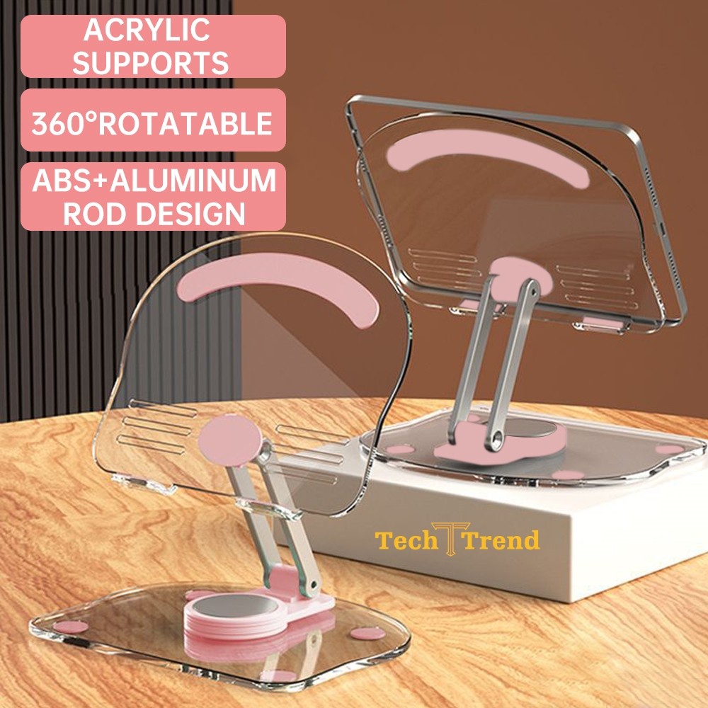 360 Degree Rotating Transparent Acrylic Tablet Stand Desktop Rotary ...