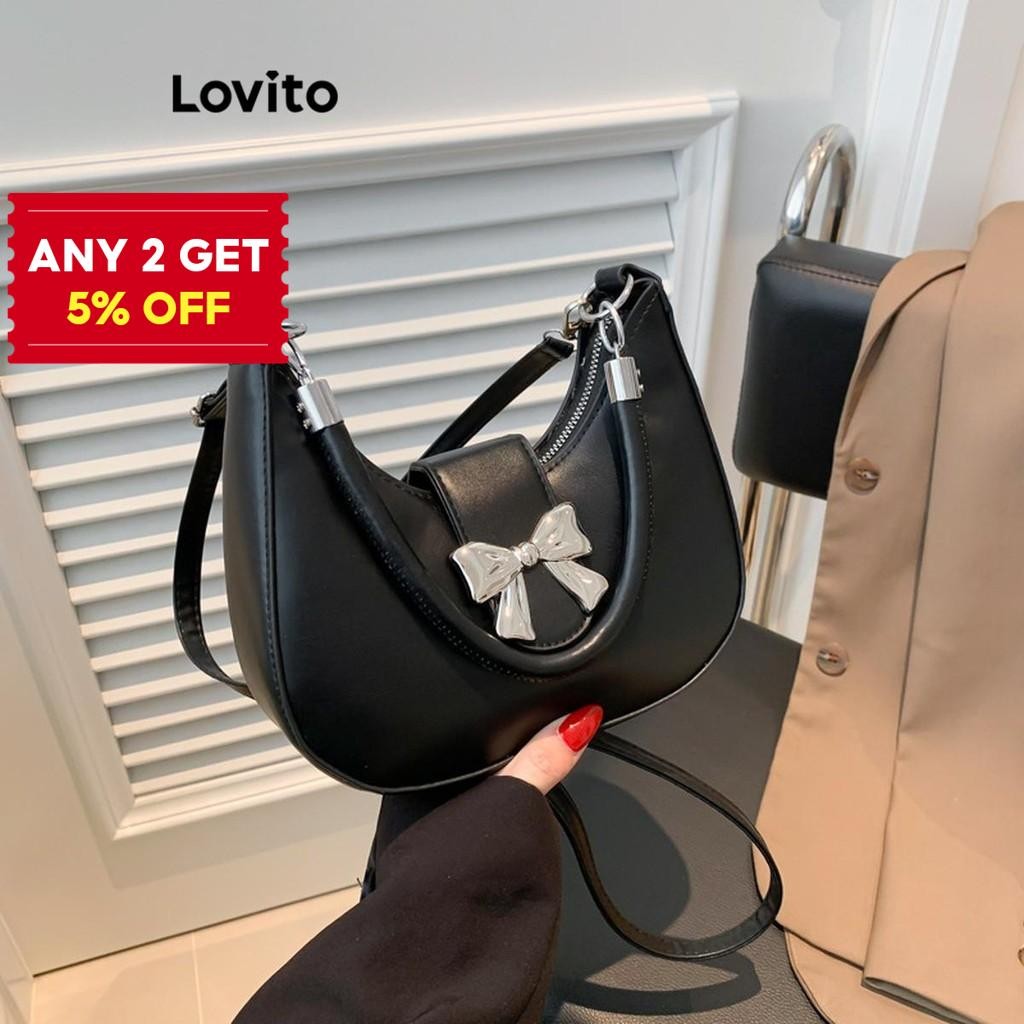 Lovito Women Casual Butterfly Bow Tie Dumpling Buns Double Shoulder ...