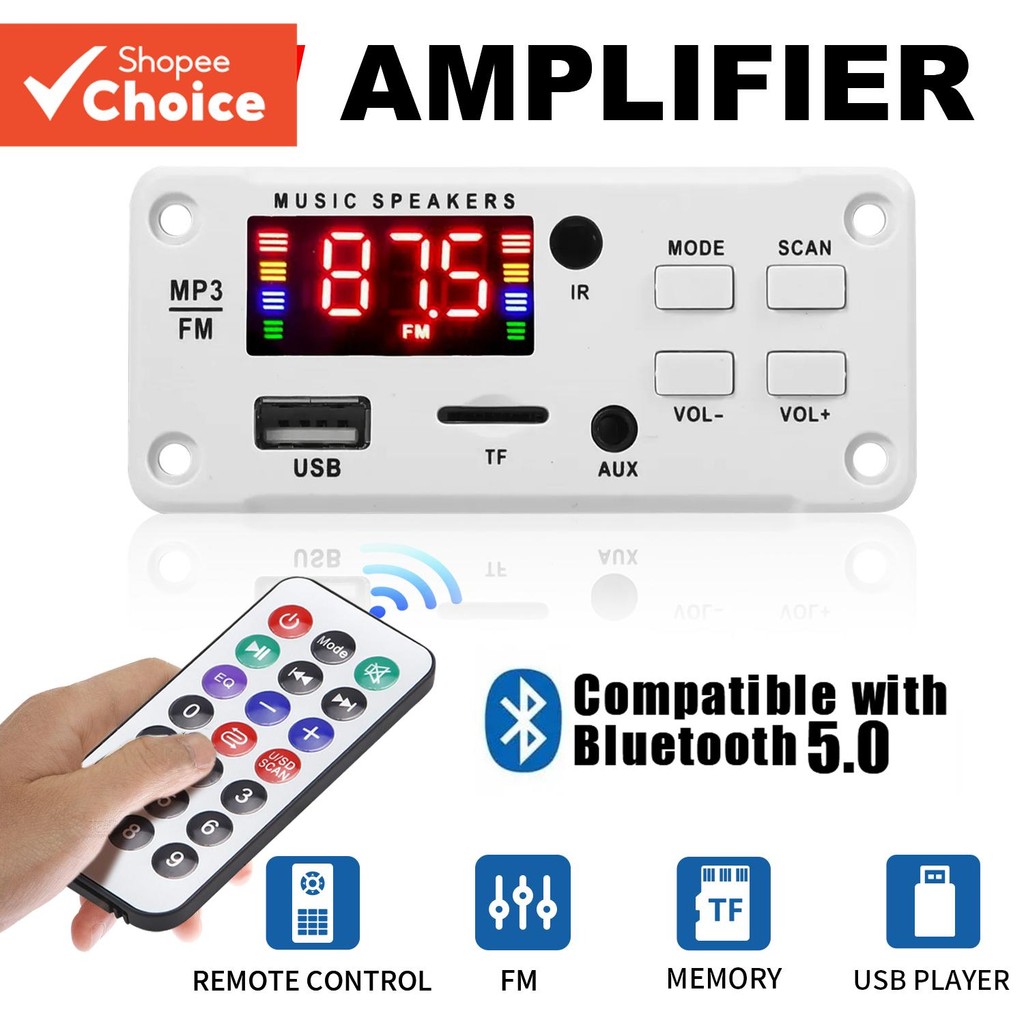 2*25W 50W Amplifier DC 6-12V MP3 Decoder Board Bluetooth 5.0 12V Car ...