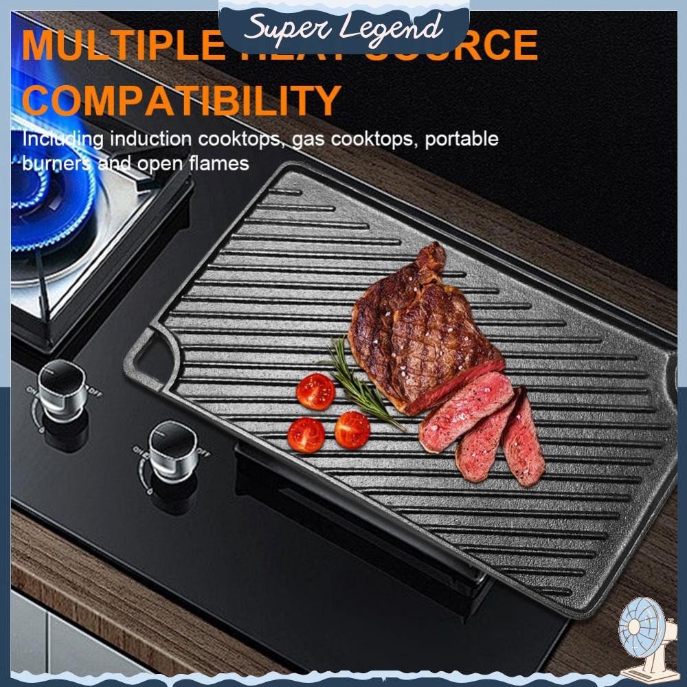 16.5X9.5 Inch Cast Iron Grill Plate Reversible Griddle Pan Rectangular ...