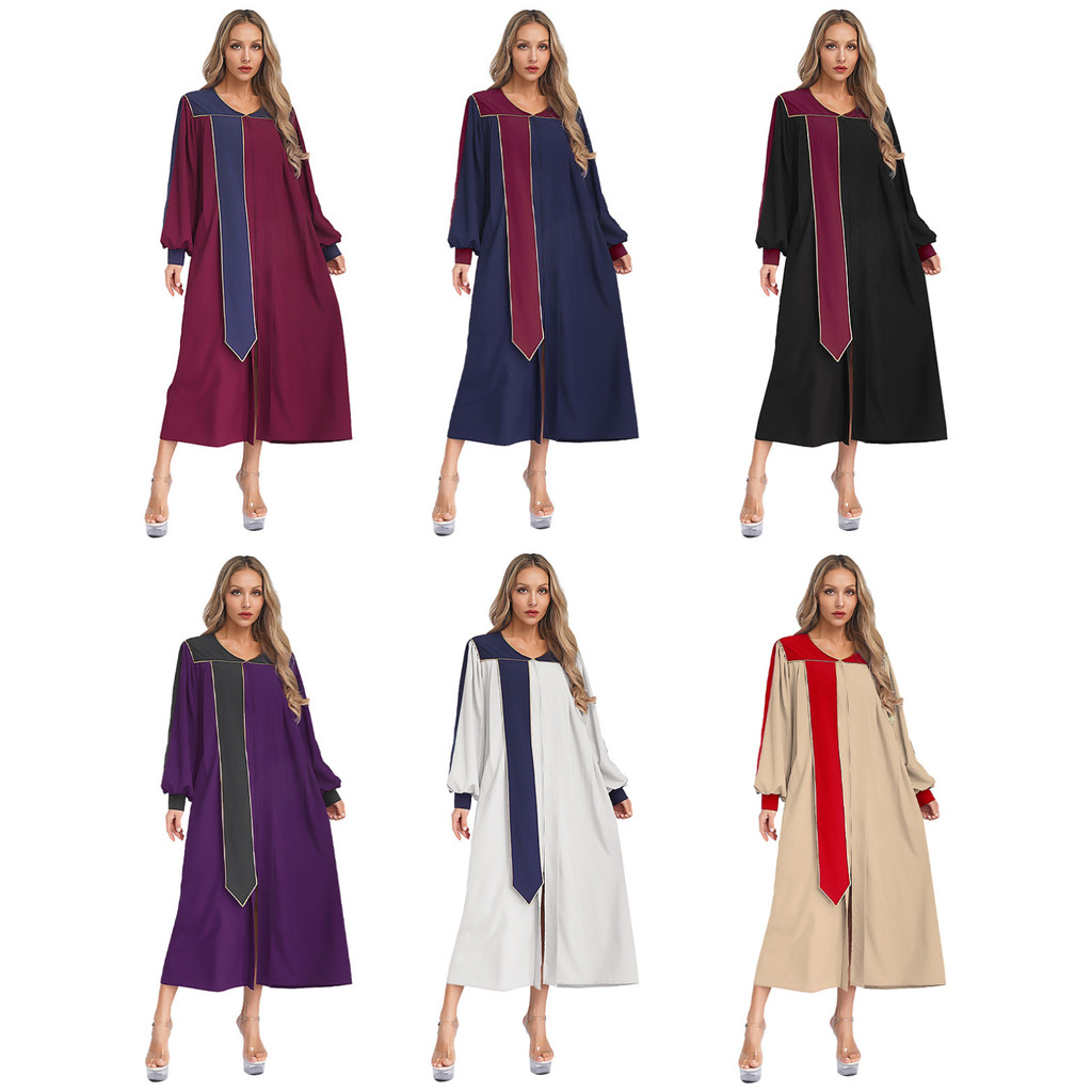 Women Color Block Choir Worship Church Robe Stage Performance Costume V ...