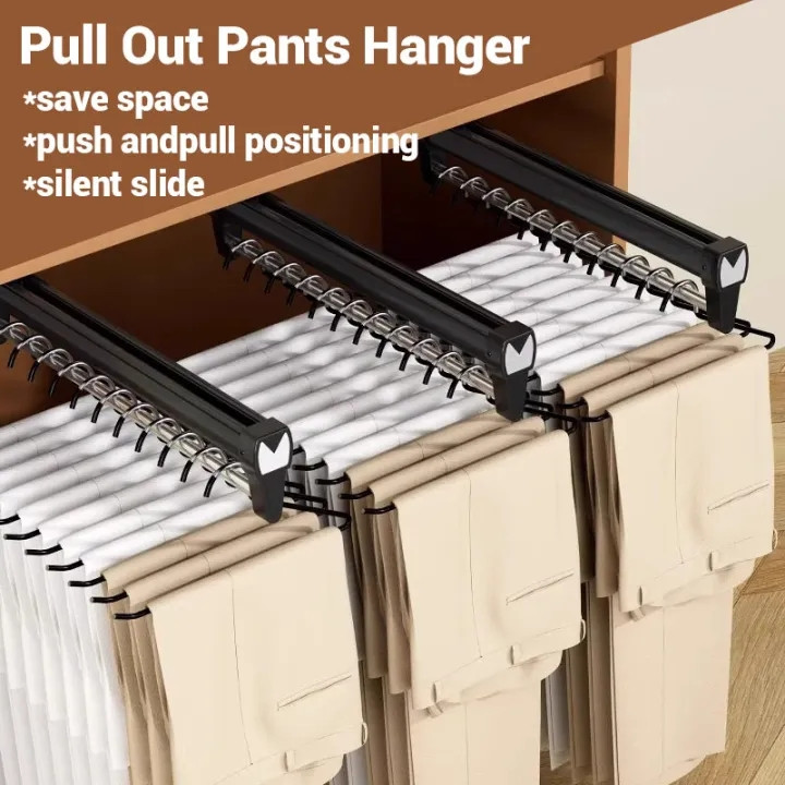 Pull Out Pants Hanger Rack Sliding Wardrobe Rack Organizer Clothes ...