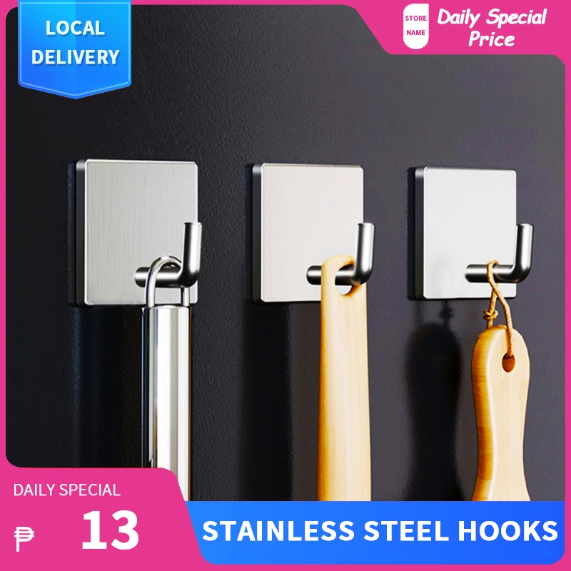 Heavy Duty Hooks Stainless Steel Material Self Adhesive Wall Mounted No ...