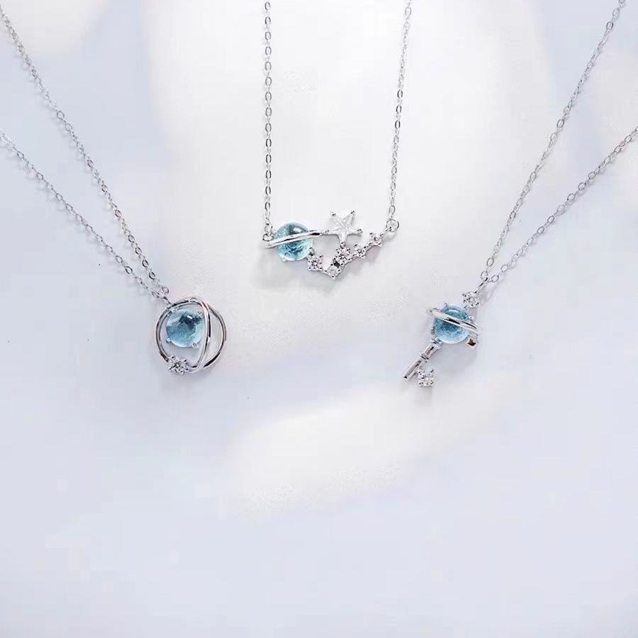 Silver Crystal Star Planet Meteor Shower Key Necklace Pendant Women ...