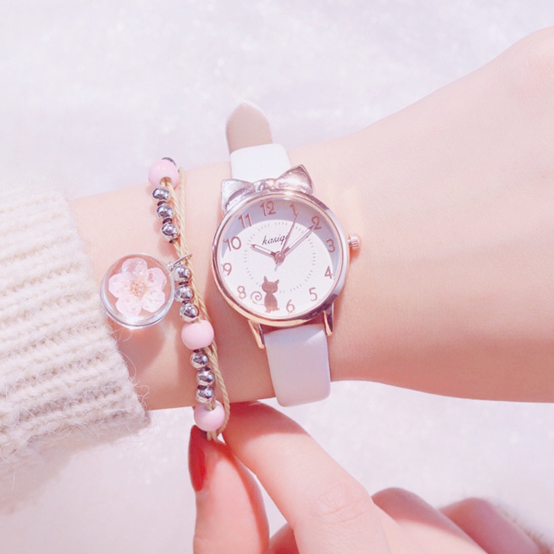Cute Women's Watches Kitty Cat Dial Quartz Electronic Watch Leather ...