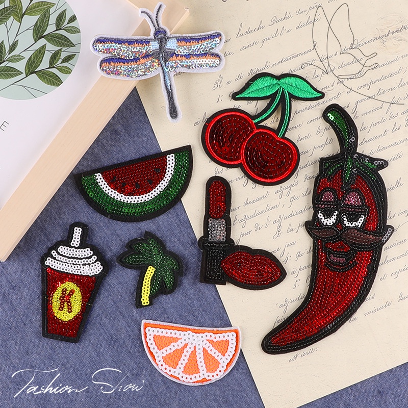 Pro Patch Store Sequin Fruit Beverage Series DIY Embroidery Patches for ...