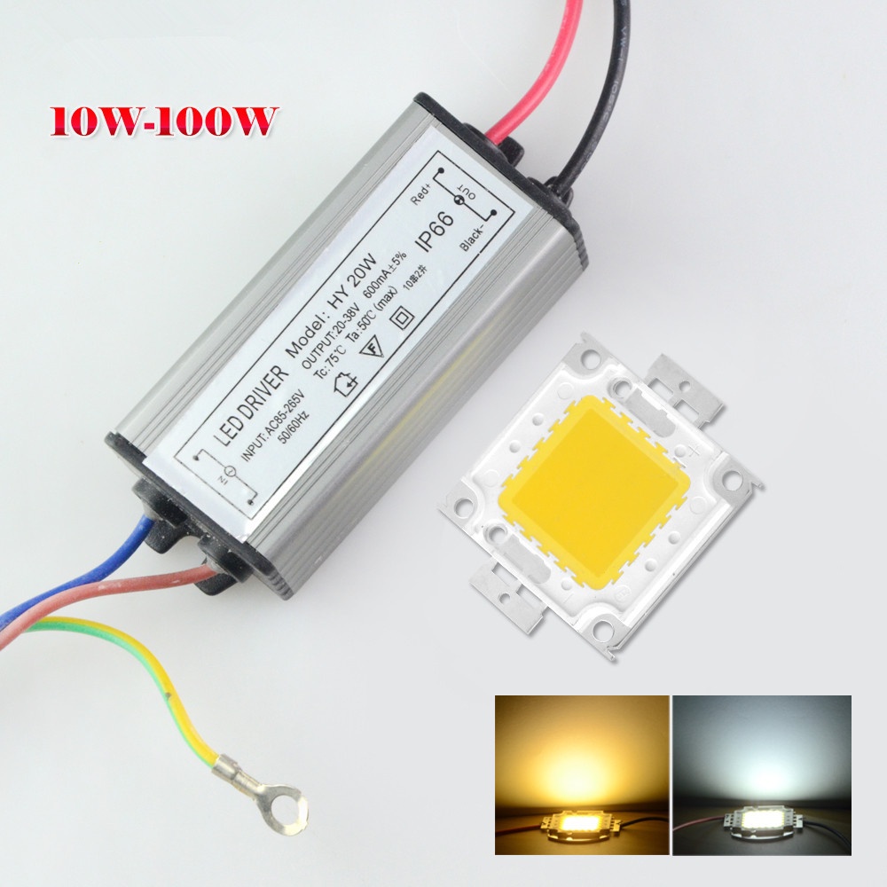 1 Set 10W 20W 30W 50W 100W High Power LED Cob Chips With Power Supply LED Driver DIY Flood Light ...