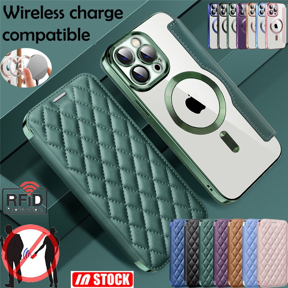 Magsafe Case For iPhone 12 11 Pro Max Plus Leather Wallet Magnetic Flip ...