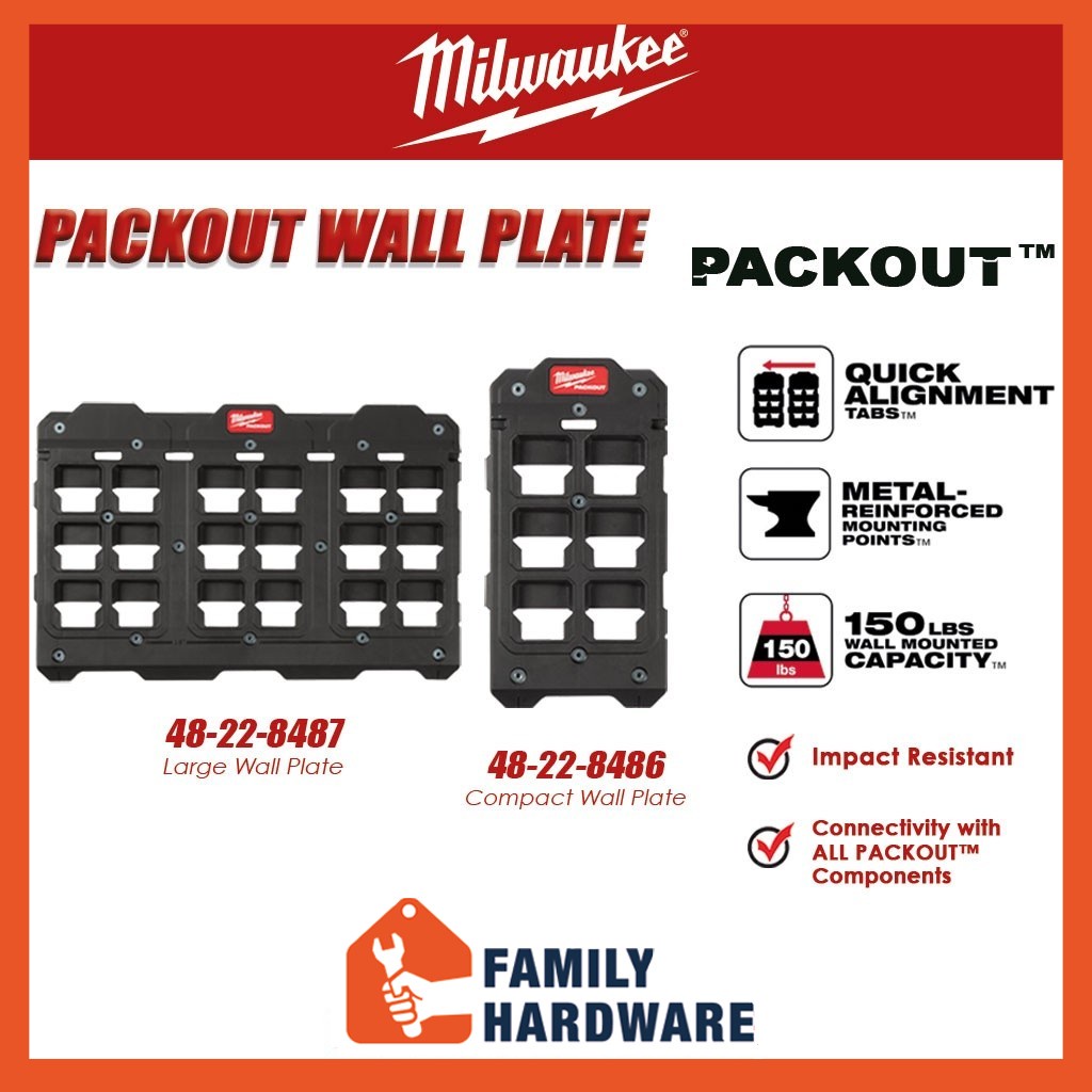 MILWAUKEE PACKOUTTM Wall Plate 48-22-8486 Compact Wall Plate 48-22-8487 ...