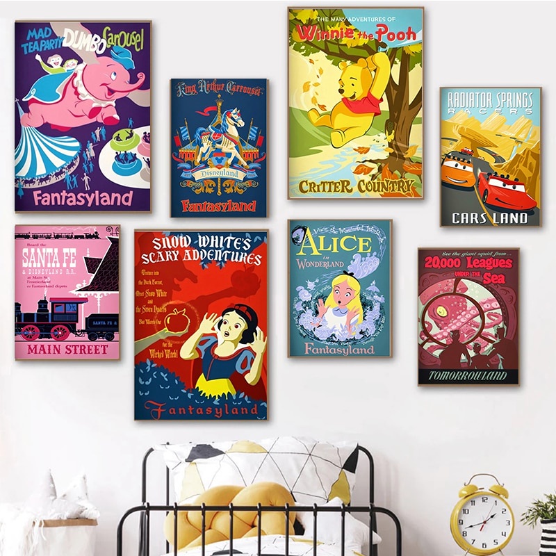 Vintage Disneyland Attractions Poster For Kids Bedroom Walt Disney ...