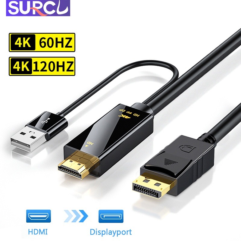 4K 60Hz HDMI to Displayport Converter Cable HDMI 2.0 Display Port ...