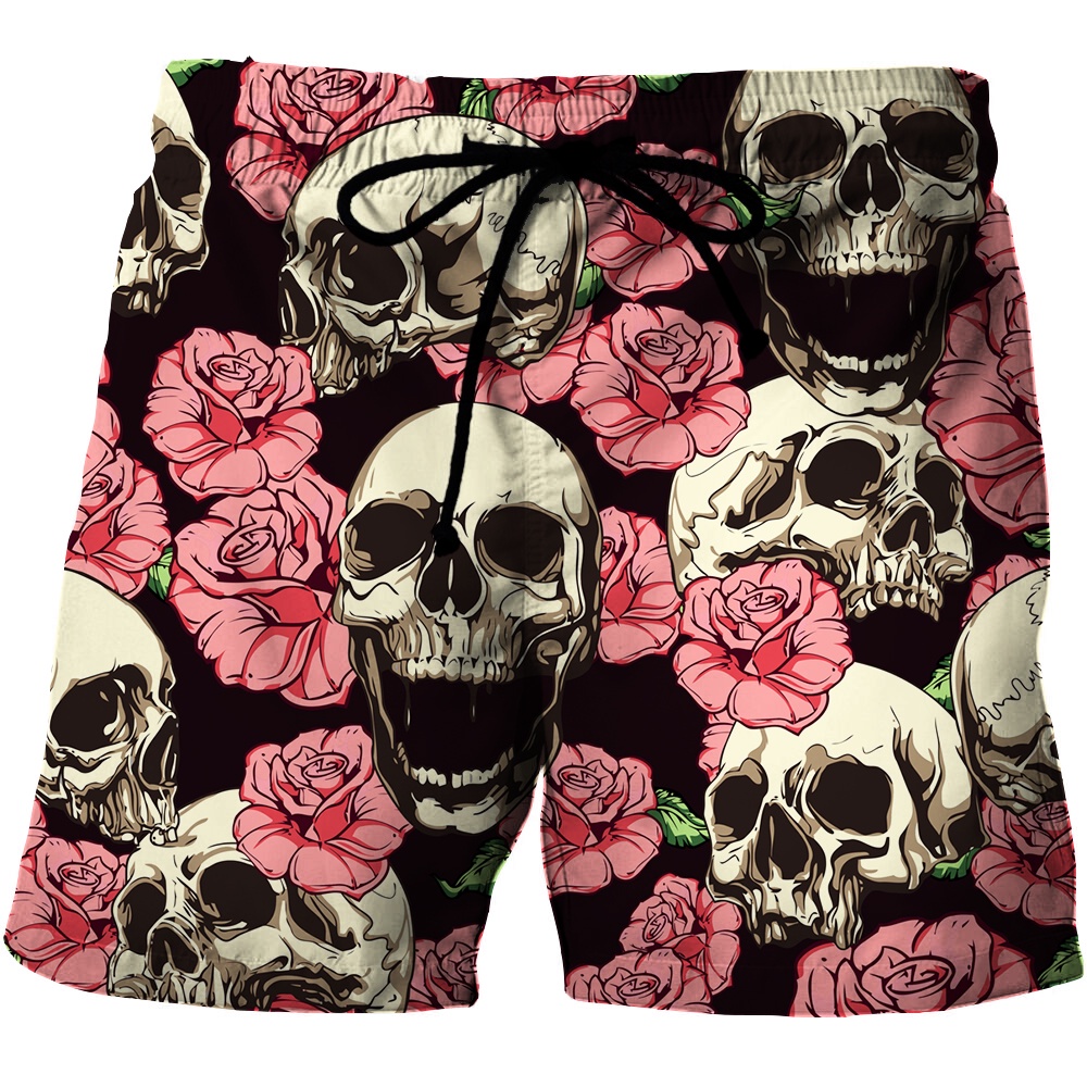 Men's Rose Skull Graphic Beach Shorts 3D Scull Pattern Skeleton ...