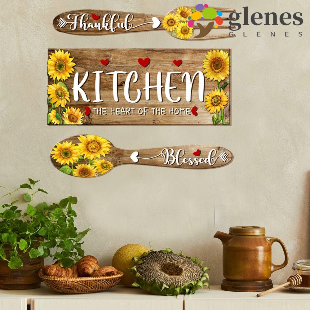 GLENES 2Pcs/set Sunflower Spoon Fork Sticker, PVC Sunflower Kitchen ...