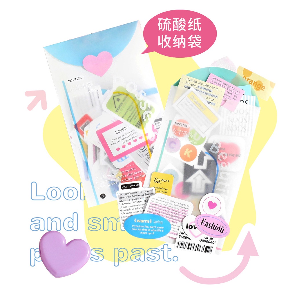 Cdaily|100pcs Label Sticker Pack ins Character Plain Daily Payment ...