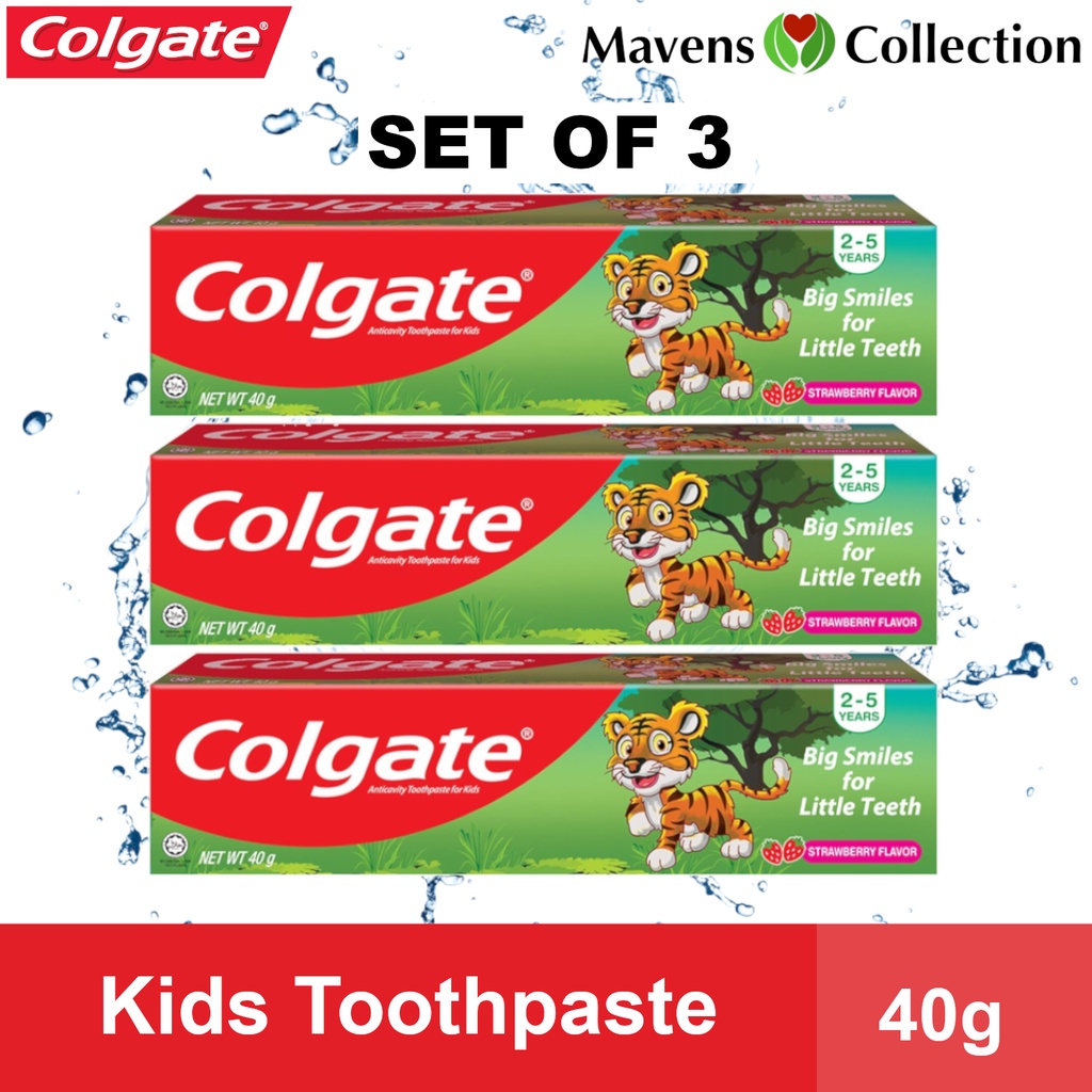 Colgate Toothpaste Tiger Kids 2-5 Years Old 40G Strawberry Flavor (Set ...