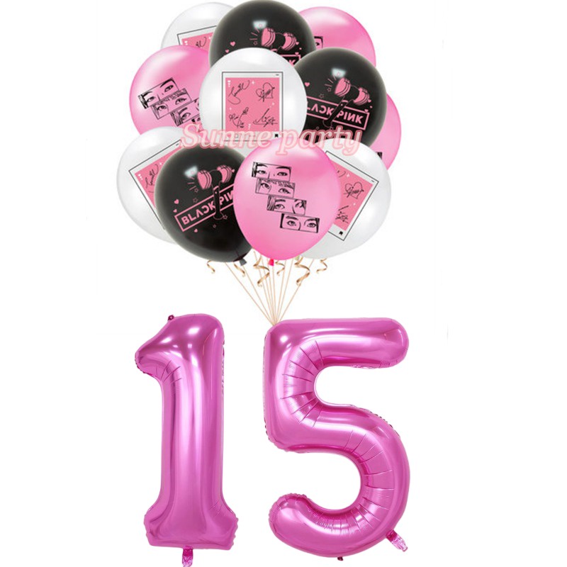 15pcs BLACKPINK Theme Party Balloons 32inch Pink Number Balloon ...