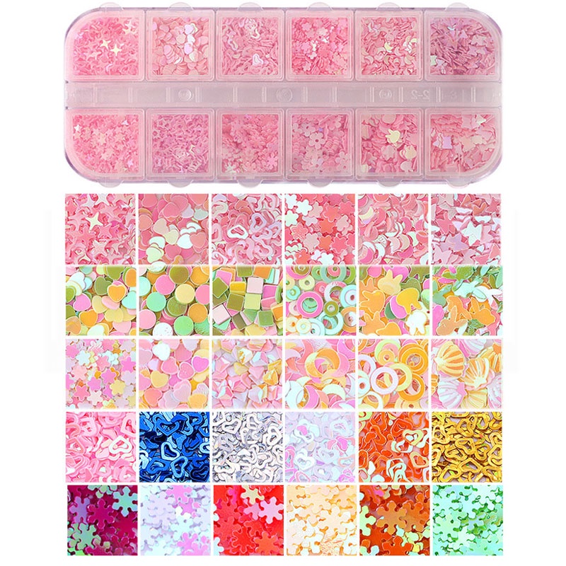CHK 12 Colors Acrylic Star Love Glitter Sequins Nail Art Decals False ...