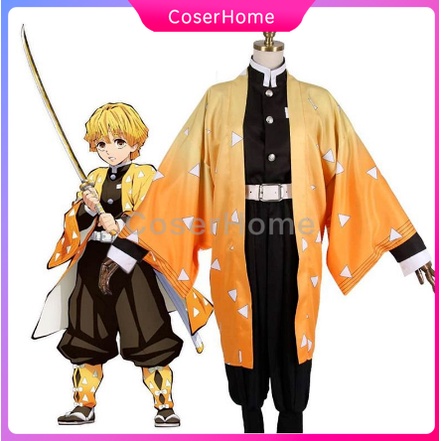 Agatsuma Zenitsu Demon Slayer Kimetsu No Yaiba Cosplay Kimono Costume ...