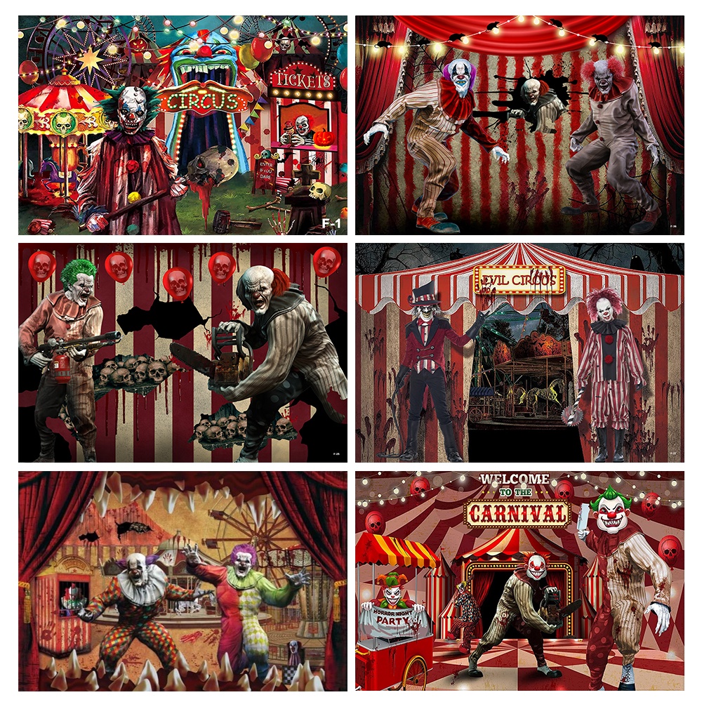Halloween Evil Clown Backdrop Horror Scary Circus Carnival Kids ...