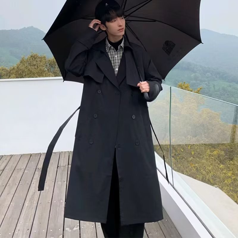 Korean Style British Style Windbreaker Men Coat Over The Knee Long Coat ...