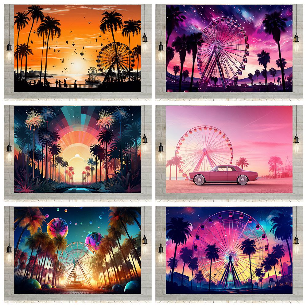 Summer Tropical Seaside Sunset Backdrops Ferris Wheel Decor Hawaiian ...
