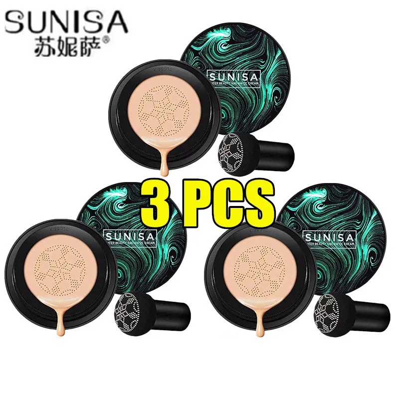 3PCS SUNISA Foundation Mushroom Head Air Cushion Waterproof CC Cream Frost Concealer Oil Control ...