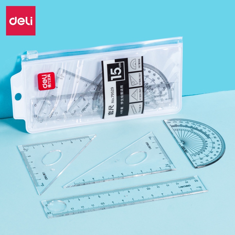 Deli Stationery 79529 Set Ruler Simple Student Exam Learning Drawing ...