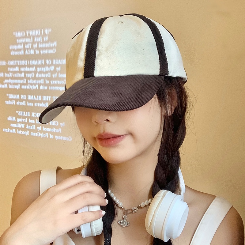 Color Matching Corduroy Baseball Cap Women Wide Brim Face Small Long ...