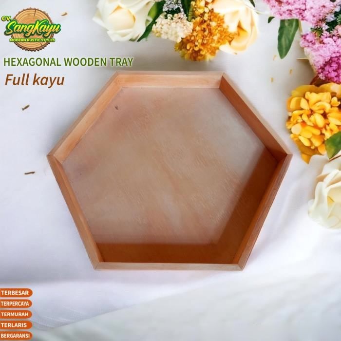KAYU Large wooden tray 50 cm hexagonal wooden tray - 20 x 17 cm ...