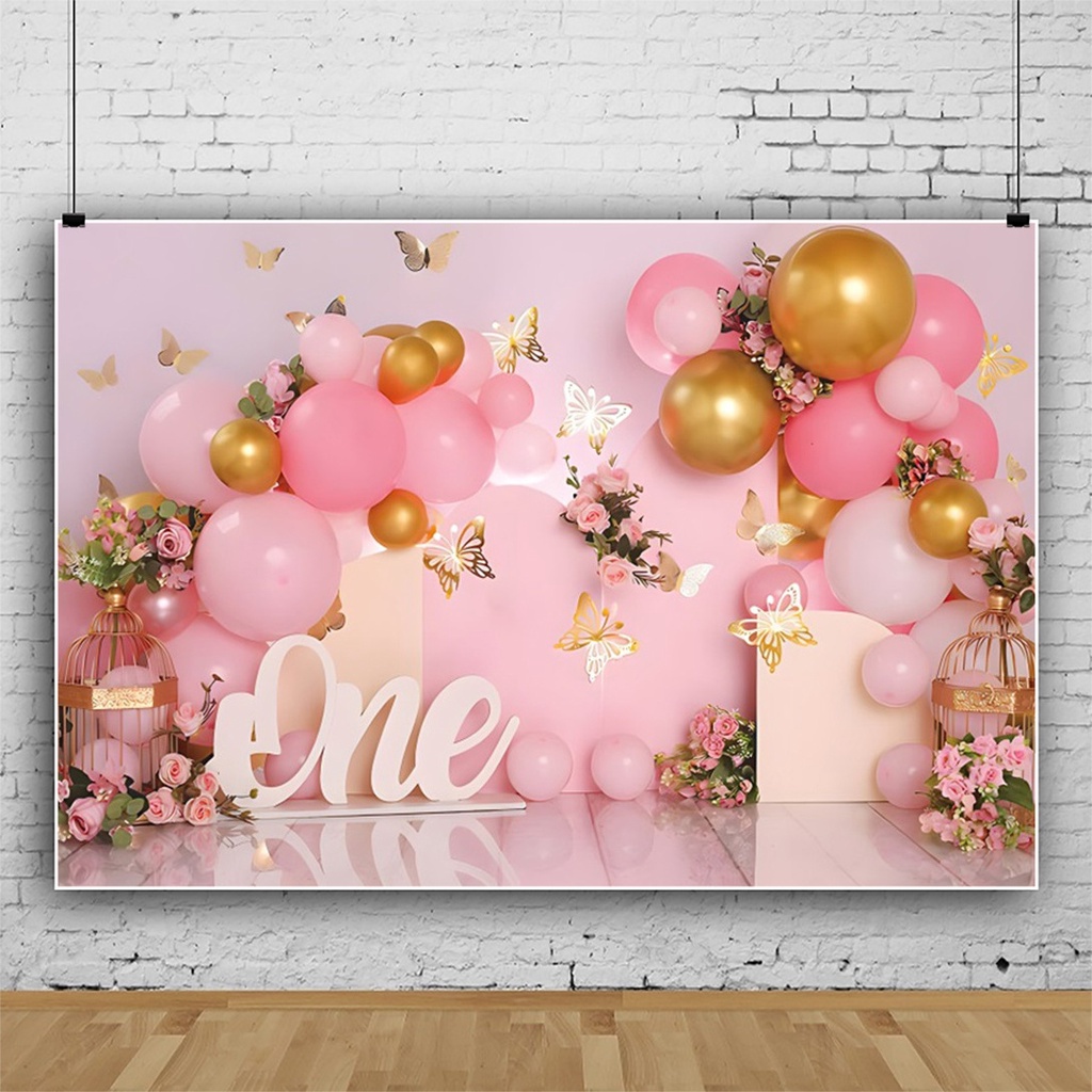 Photography Background Pink Flowers Butterfly Balloons Girls 1st ...