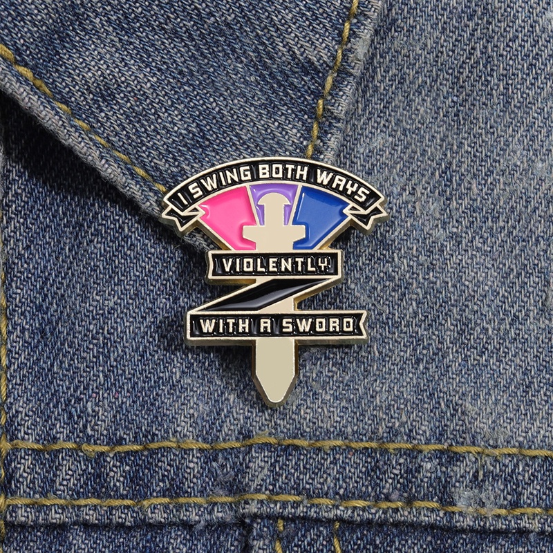 LGBT Rainbow Brooch Enamel Pin Swing Both Ways Bi Pride Violently with ...