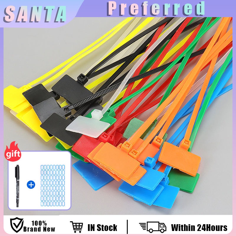 100pcs Nylon Tag Mark Cable Ties with Gifts 7Colors 100mm Signage ...