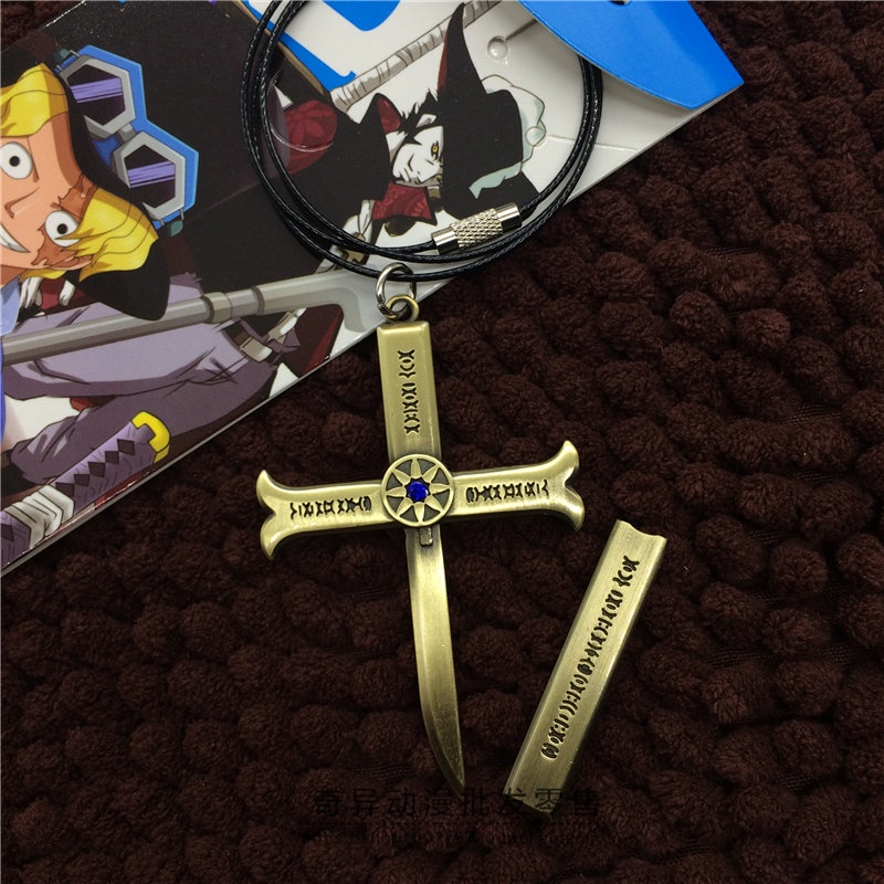 Anime One Piece Pirate Luffy Dracule Mihawk Cross Necklace Pendants ...