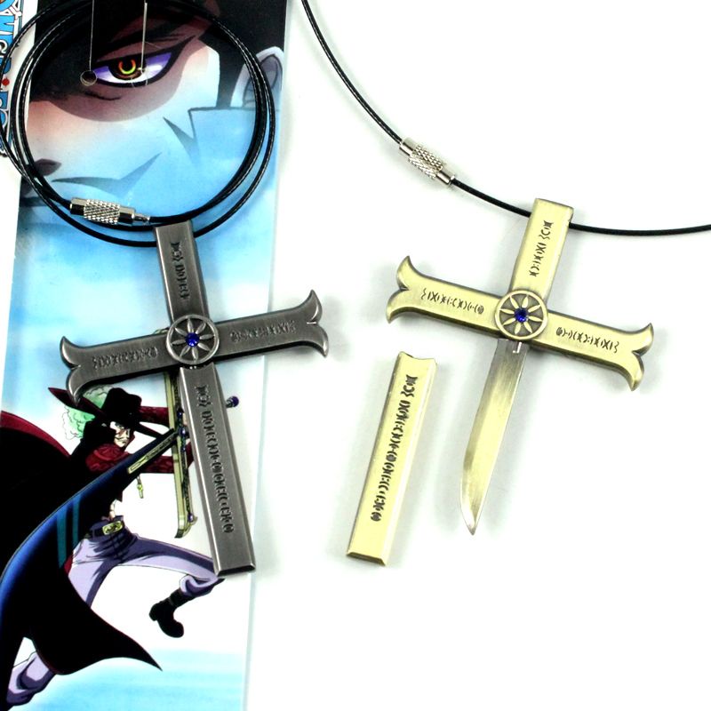 Anime One Piece Dracule Mihawk Necklace Cross Retro Alloy Choker Kolye ...