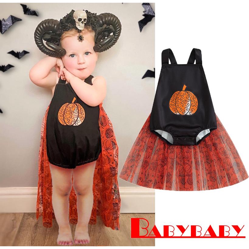 Babybaby-Baby Girl Sleeveless Jumpsuit Halloween Pumpkin Print Summer Overalls | Shopee Philippines