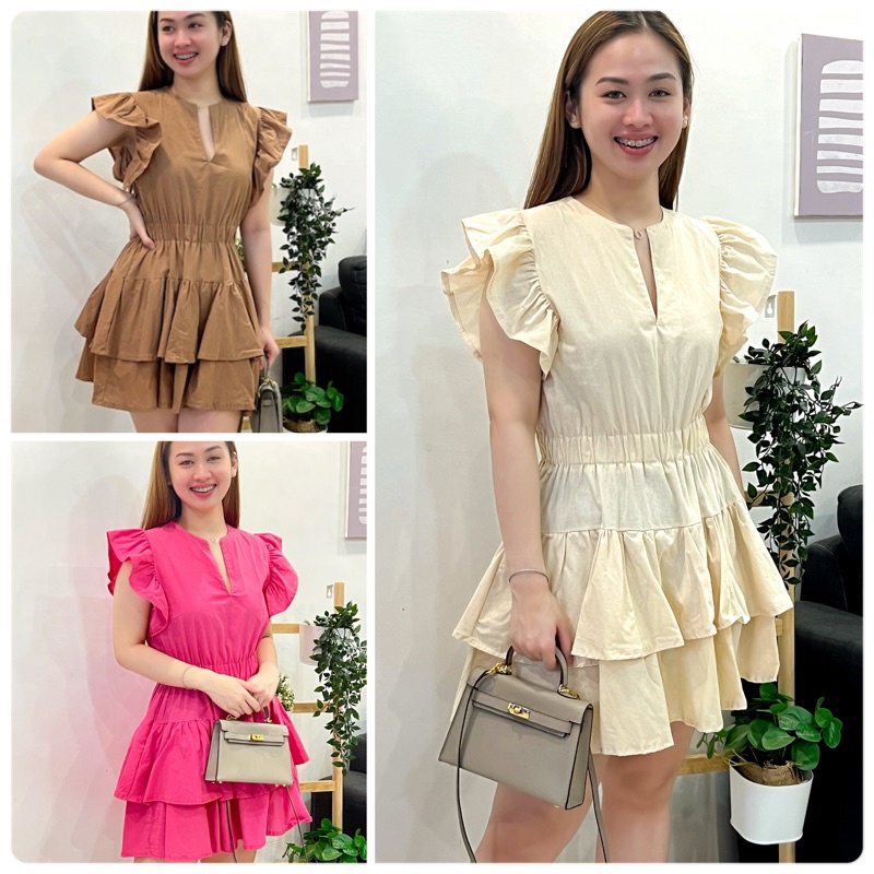 Heidi V-neck slit ruffle Sleeves layered dress | Shopee Philippines