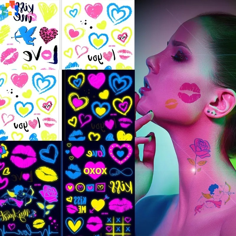 1Sheet Creative Love Fluorescent Tattoo Sticker Environmentally ...
