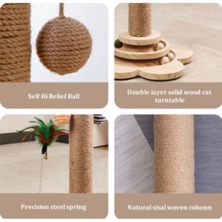 4in1 Solid Wood Cat Scratching Post Natural Sisal Scratcher Interactive ...