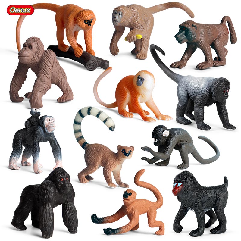 12PCS Playset Mini Original Wild Animal Monkey Gibbon Chimpanzee ...