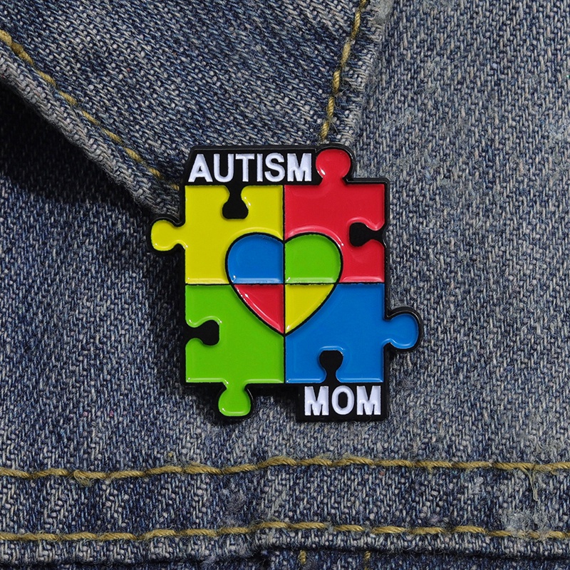Autism Mom Rainbow Puzzle Pieces Brooch Enamel Pins Hard Badge Mother ...