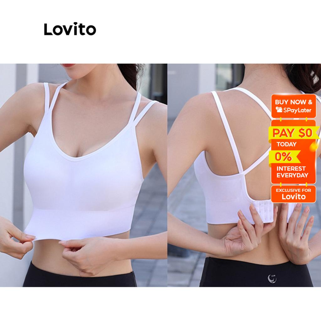 Lovito Sporty Plain Criss Cross Sports Bras For Women Lna13062 Light