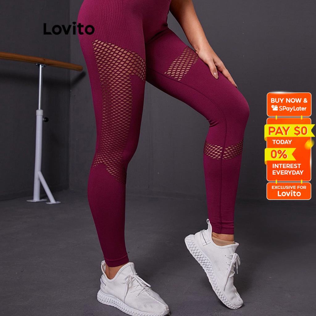 Lovito Sporty Plain Cut Out Dri Fit Sports Leggings For Women Lna10142