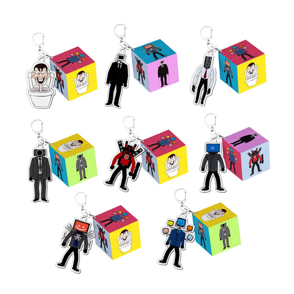 New Skibidi Toilet Kids Third-order Rubik's Cube Keychains Key Rings ...