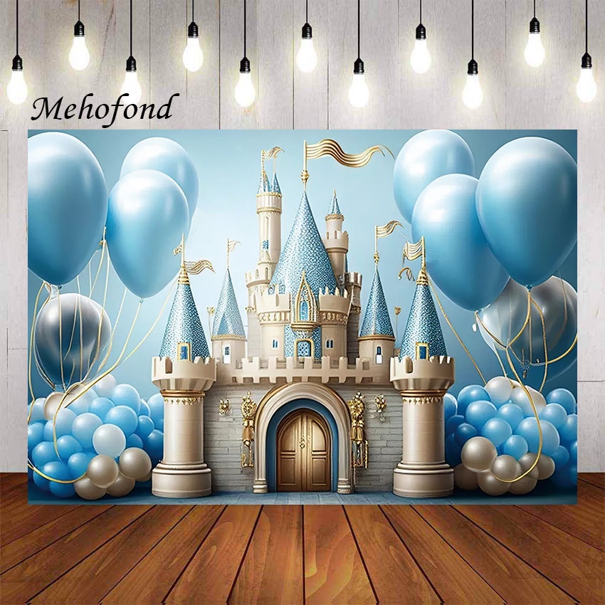 Photography Background Blue Balloon Fairy Tale Castle Kid Birthday ...