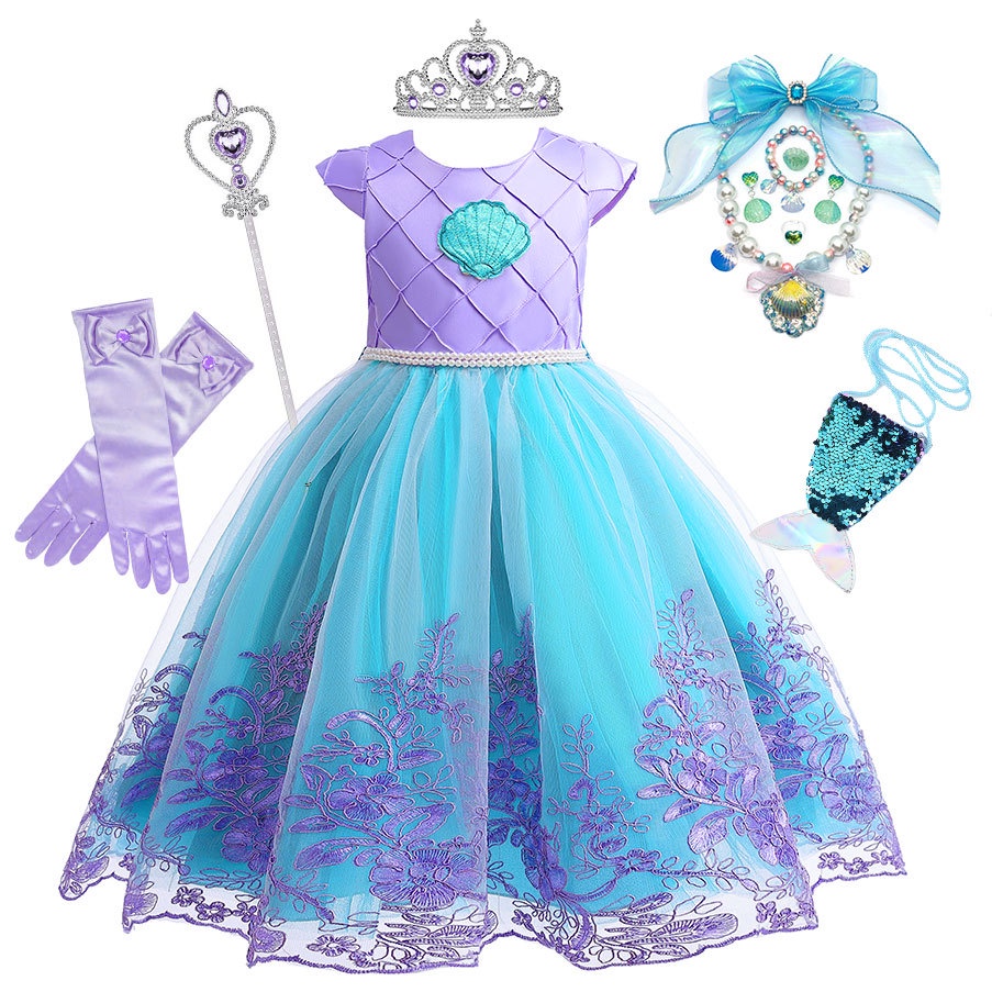 Halloween Mermaid Dress Blue Purple Little Mermaid Ariel Lace Net Dress ...